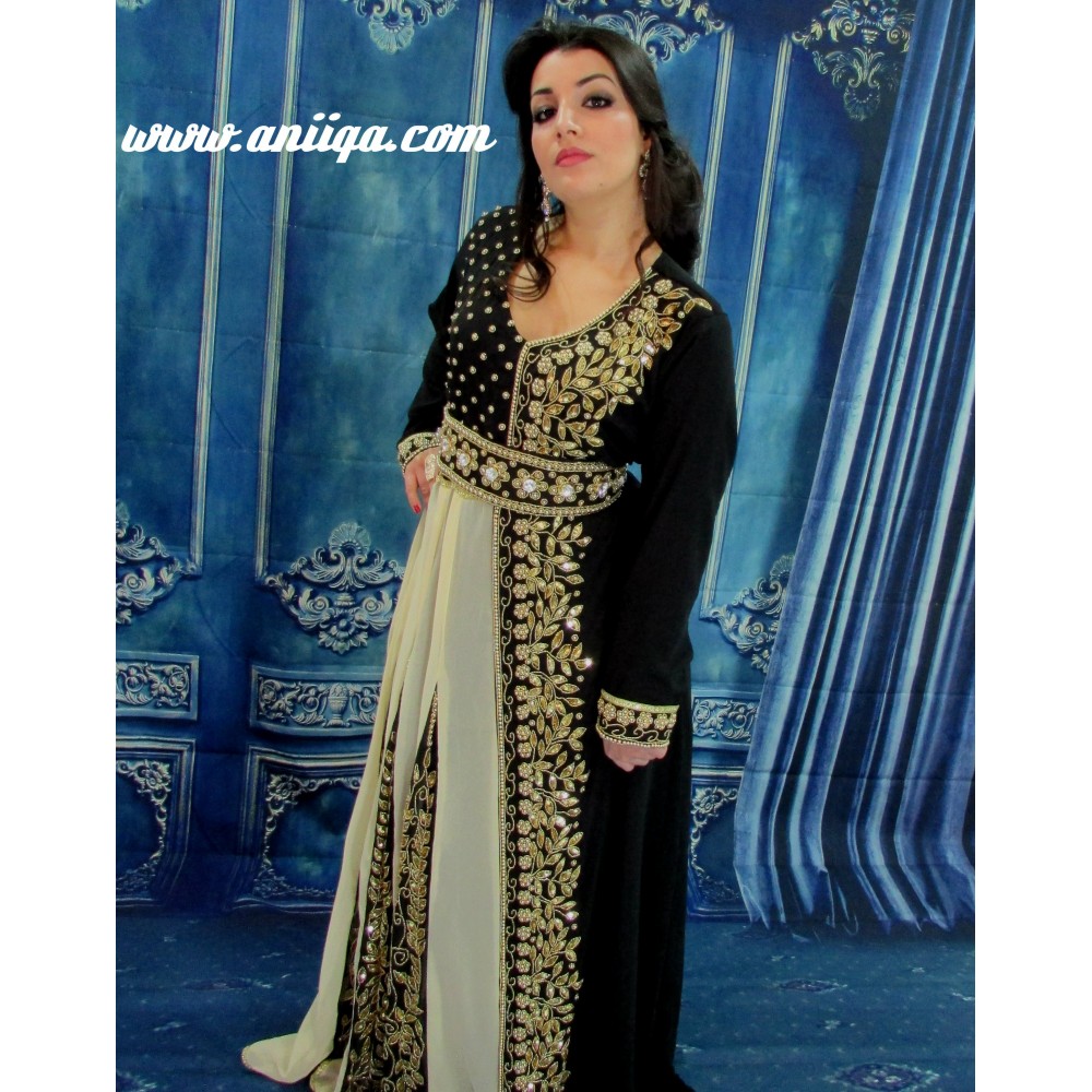 robe orientale marocaine, caftan sari noir, en ligne pas cher
