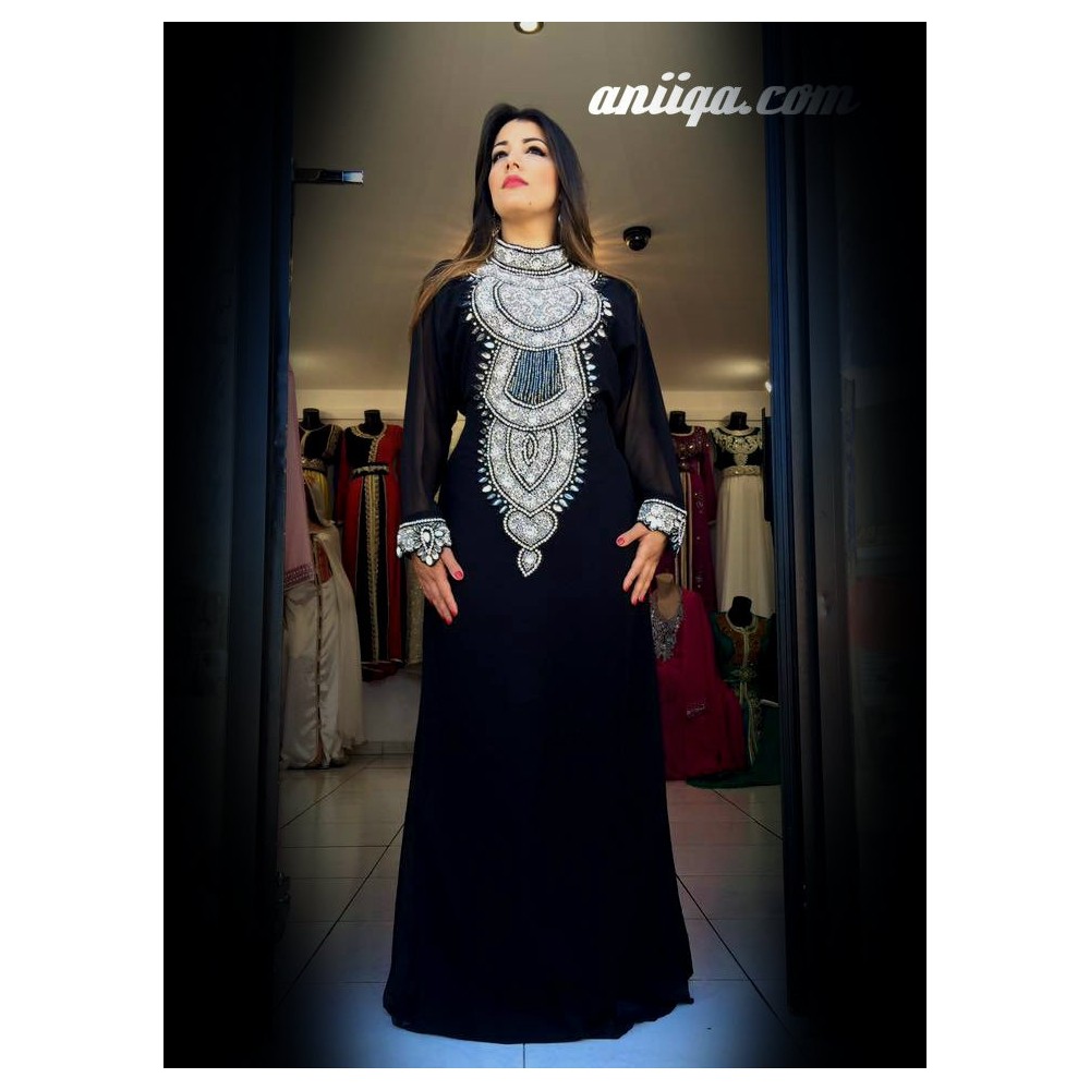 robe dubai orientale noir luxe moderne, robe arabe , robe orientale