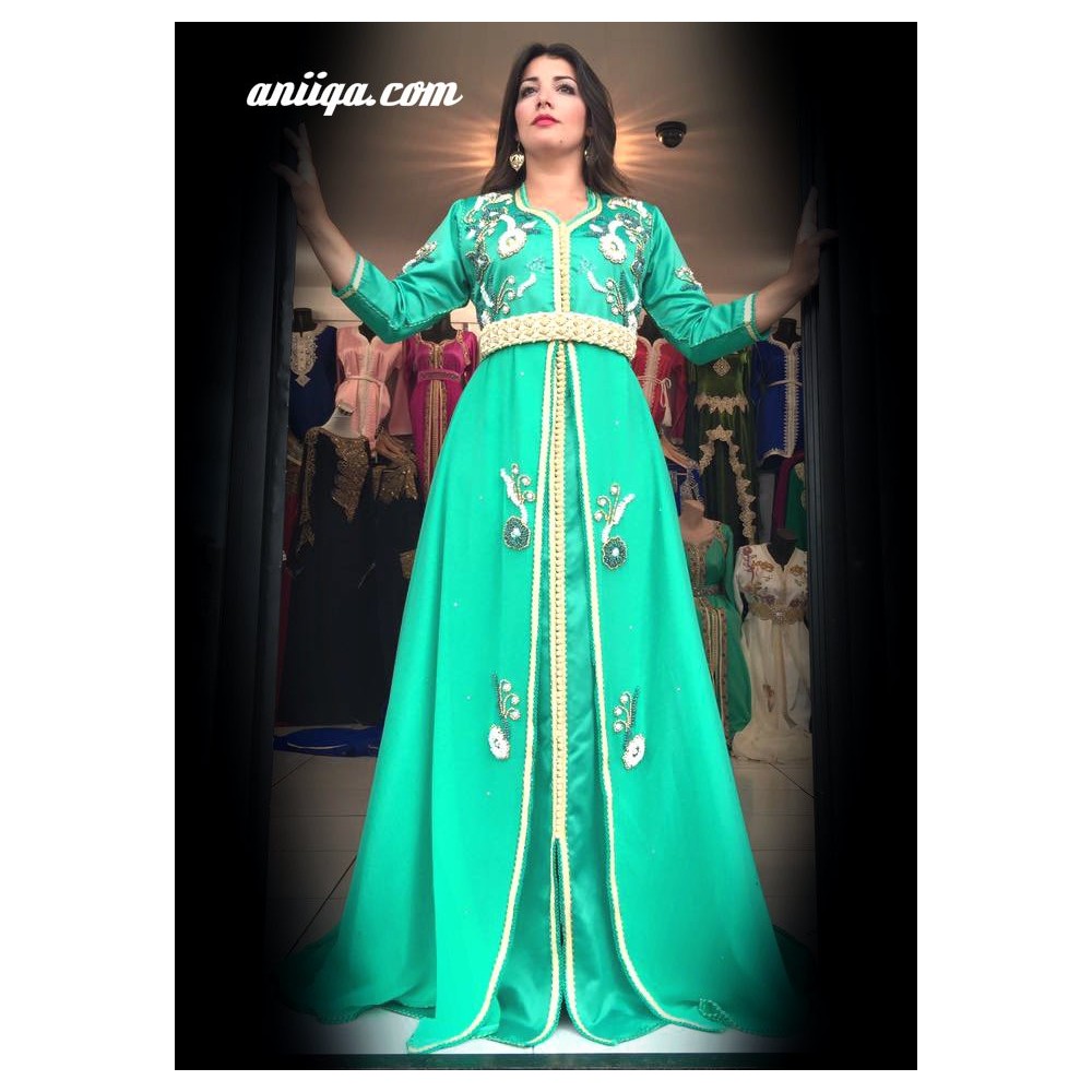 caftan Robe marocaine vert d'eau pas cher à paris