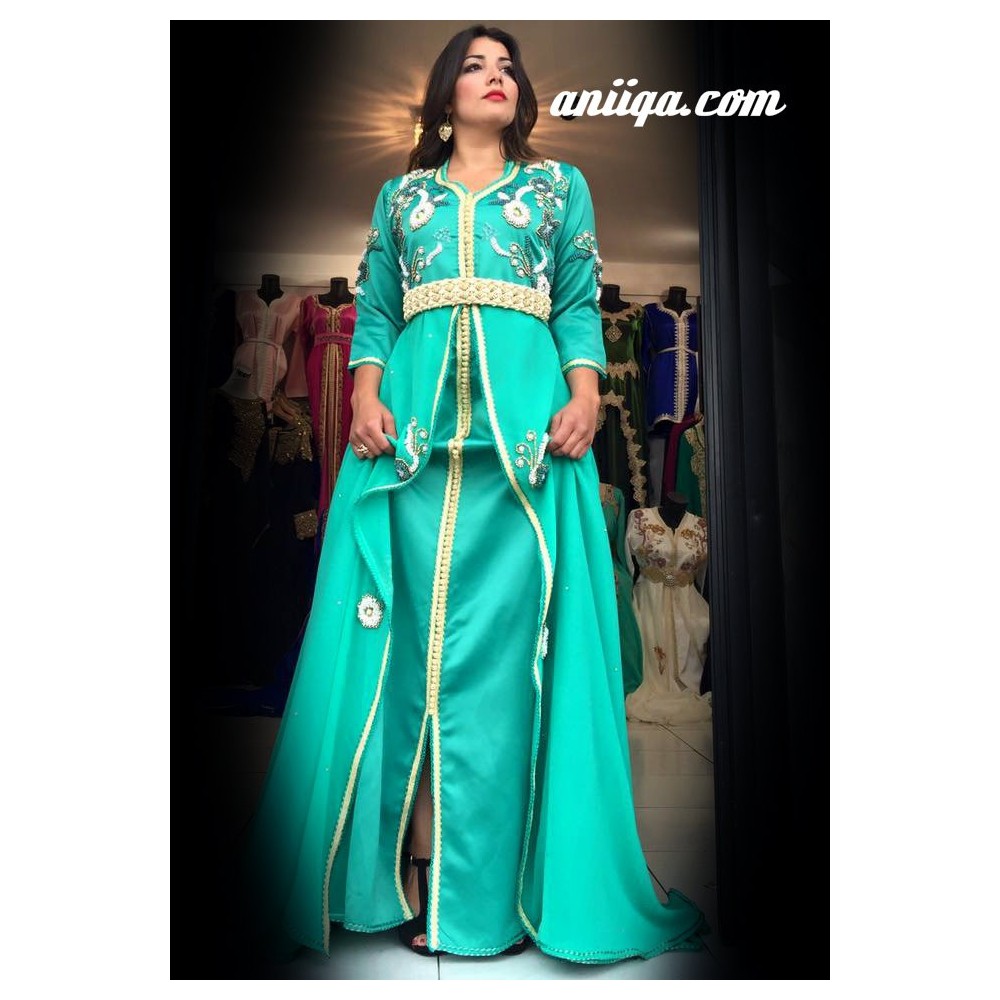 caftan Robe marocaine vert d'eau pas cher à paris