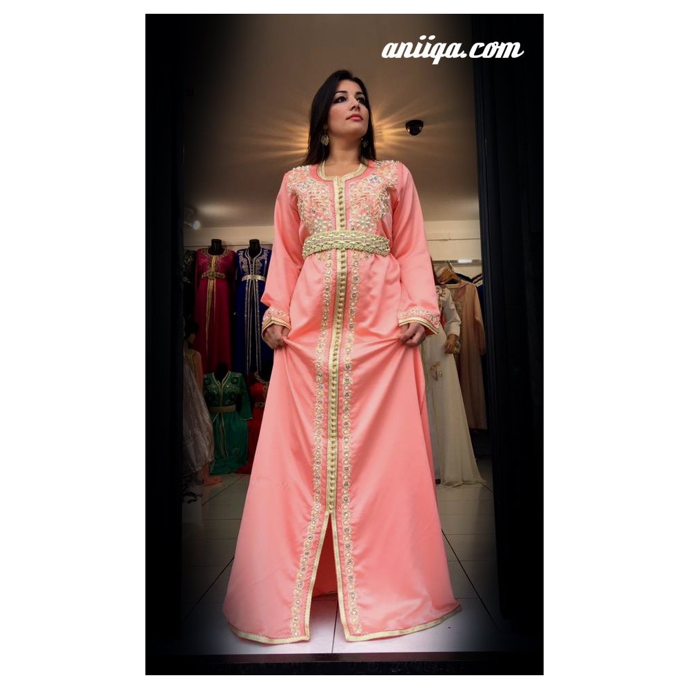 caftan saumon moderne 2018.caftan simple et moderne en ligne.caftan