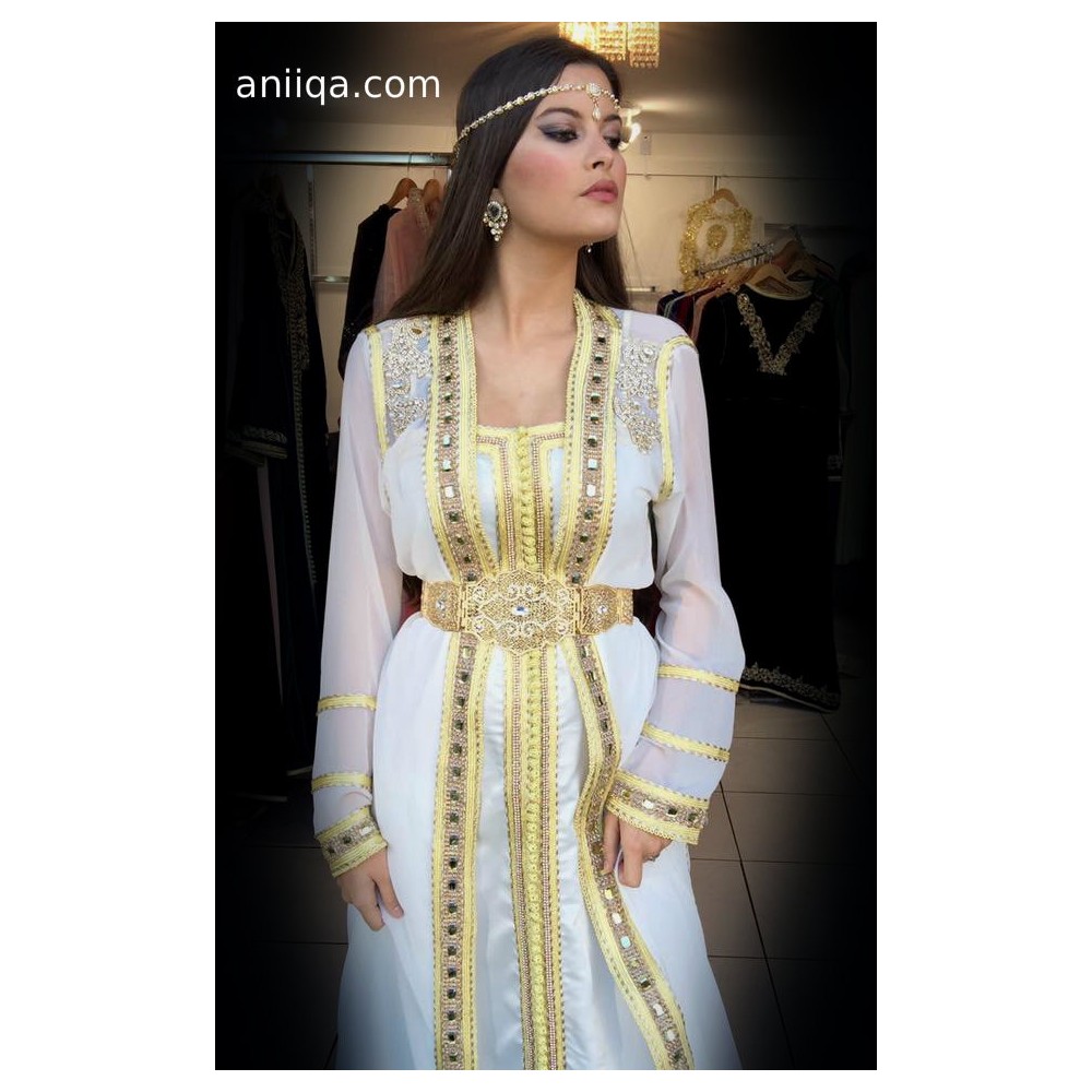 caftan marocain de mariée blanc et doré.caftan de mariage pas cher