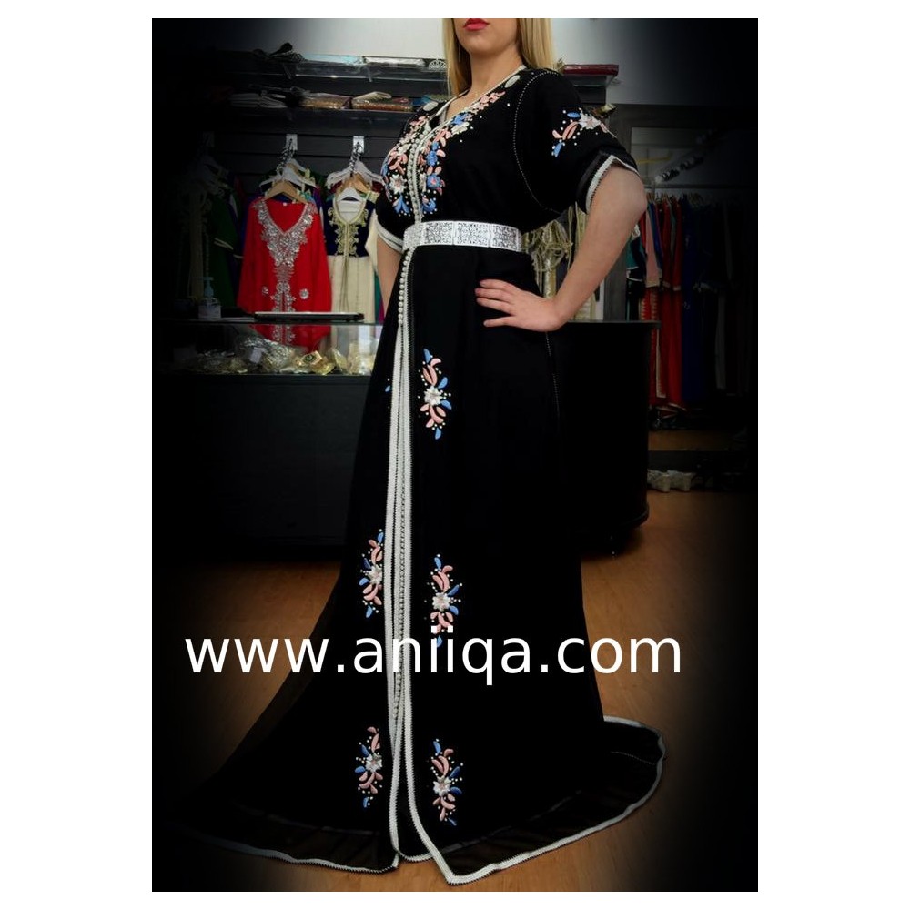 caftan marocain 2018 , takchita noir moderne en ligne pas cher.caftan