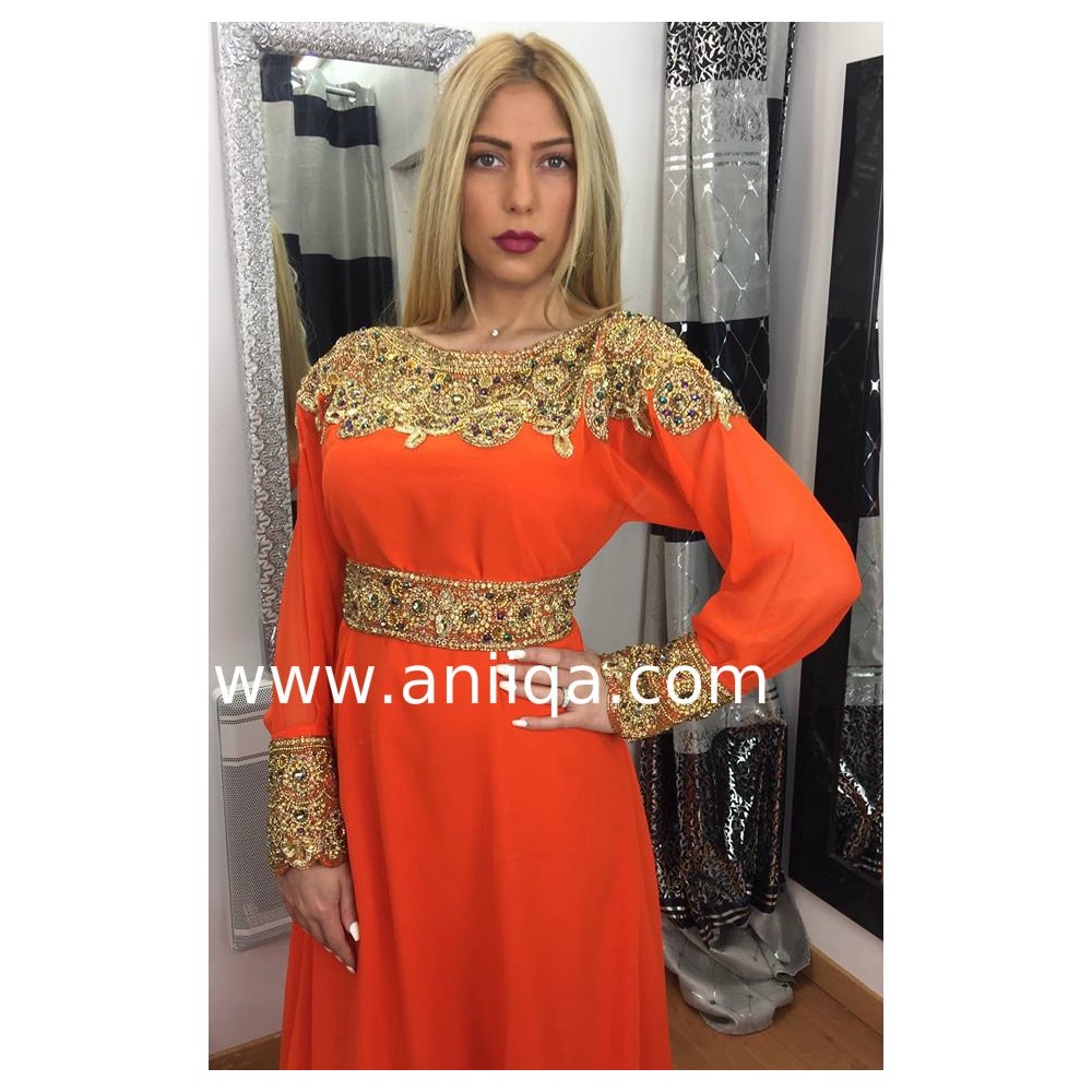 Robe dubai moderne orange doré Cleopatre