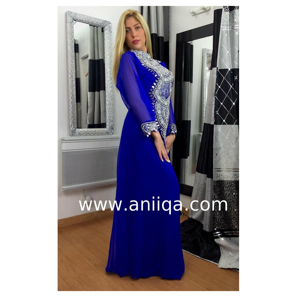 Robe dubai bleu roi argent Lamia