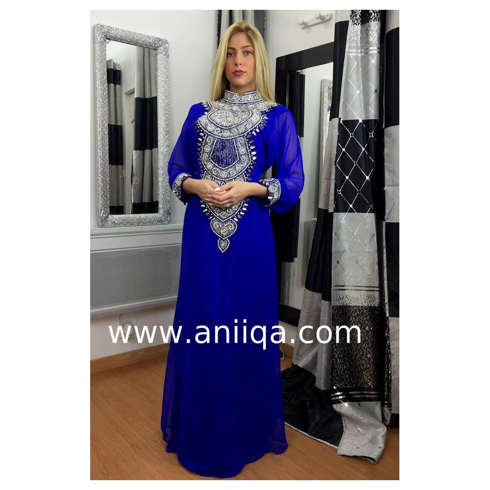 Robe dubai bleu roi argent Lamia
