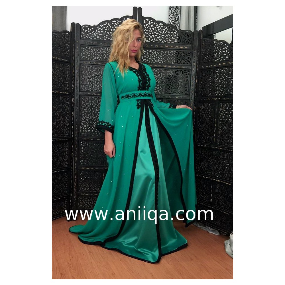 Caftan marocain simple bleu vert Anissa