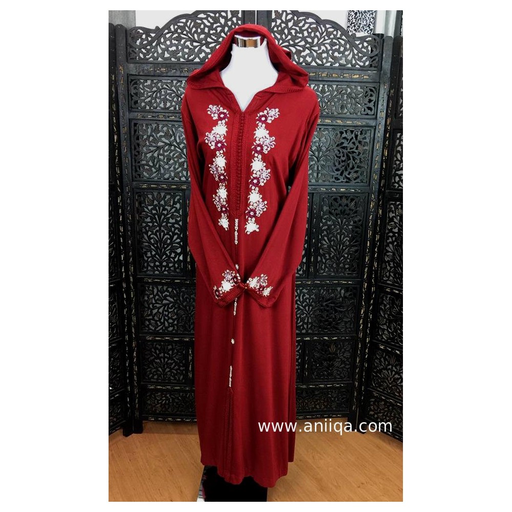 Djellaba bordeaux tarz rbati Sakina