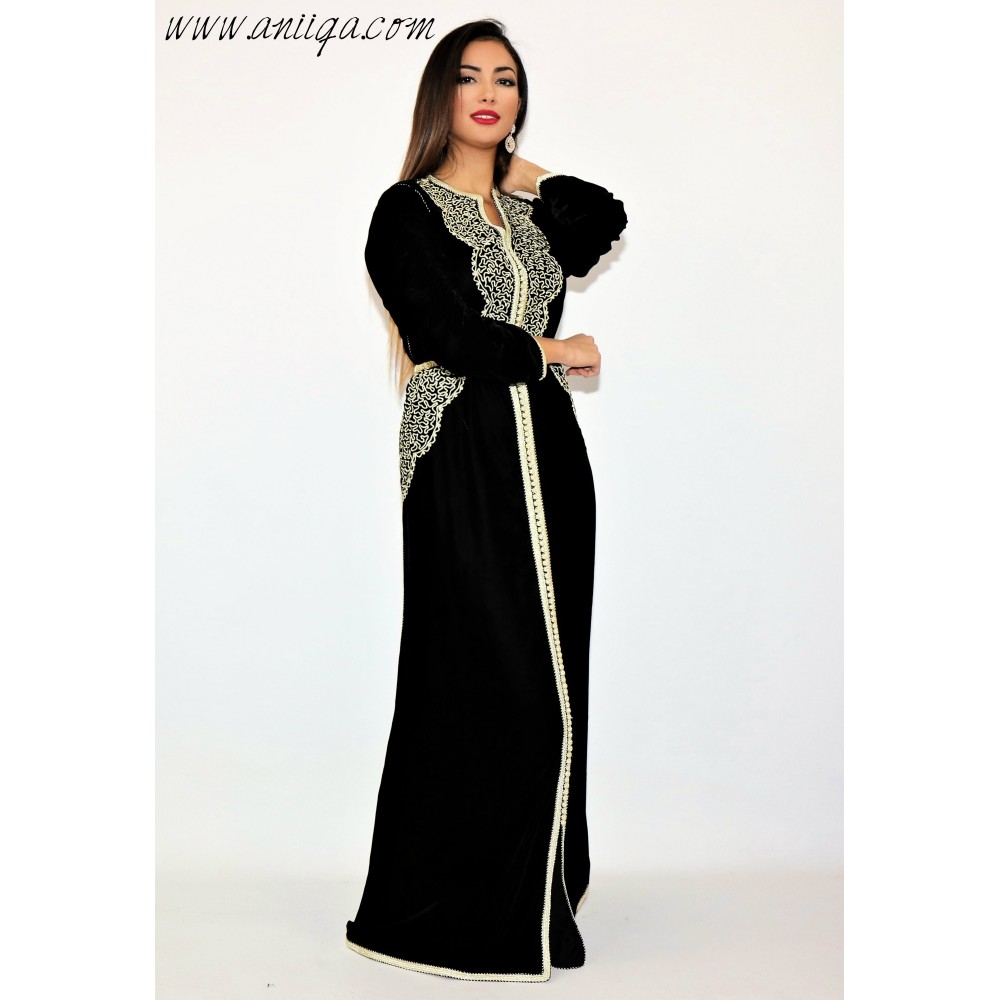caftan velour simple,caftan velour noir,caftan moderne pas cher,caftan