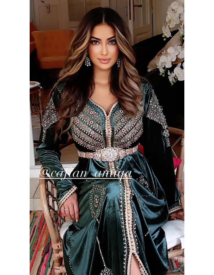 Caftan vert émeraude velour - aniiqa